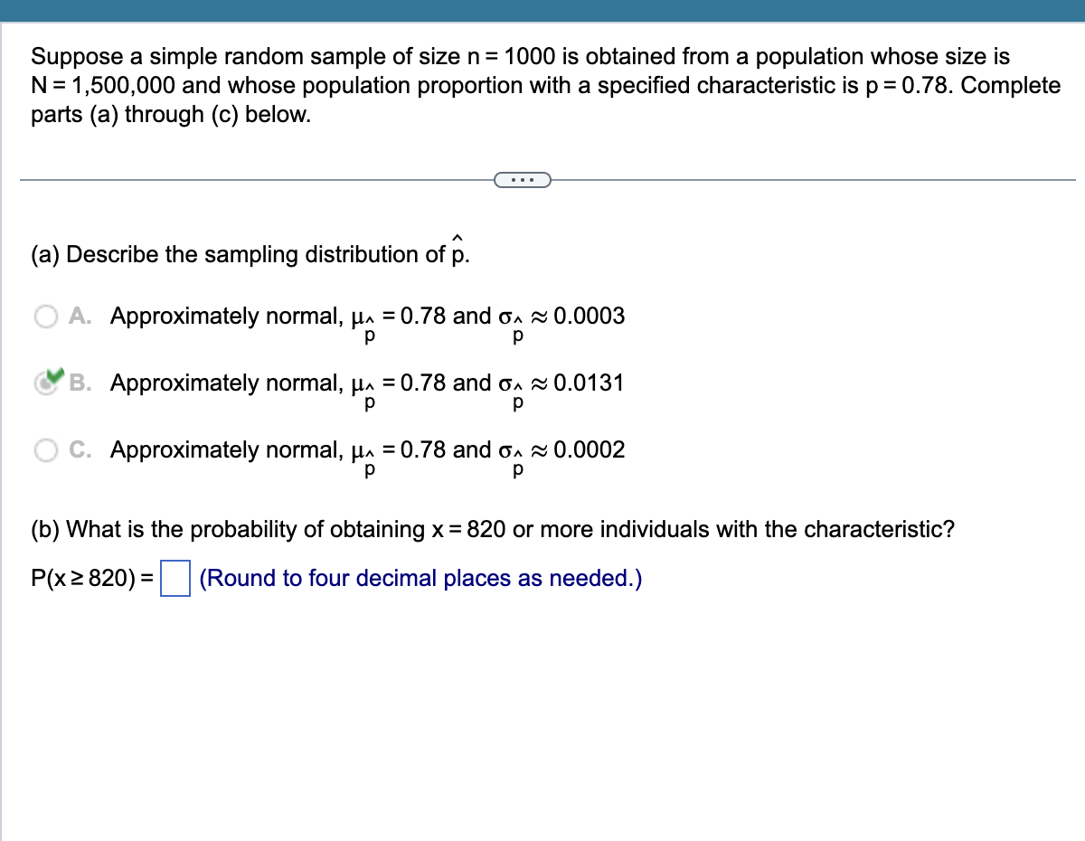 Solved Suppose a simple random sample of size n=1000 is | Chegg.com