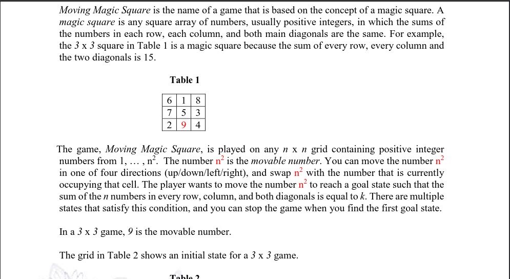 Solved Moving Magic Square is the name of a game that is | Chegg.com