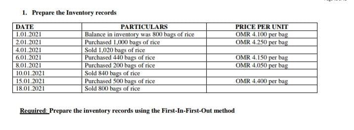 1. Prepare the Inventory records Required Prepare the | Chegg.com