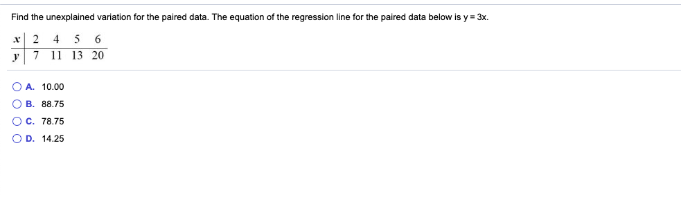 Solved Find the unexplained variation for the paired data. | Chegg.com