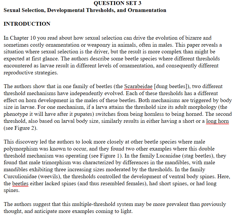 Solved QUESTION SET 3 Sexual Selection, Developmental | Chegg.com