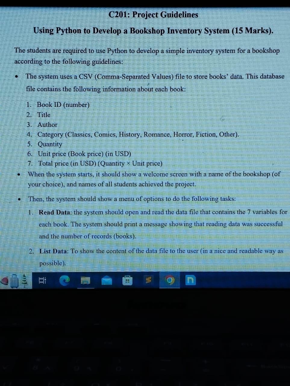 Solved C201: Project Guidelines Using Python to Develop a | Chegg.com