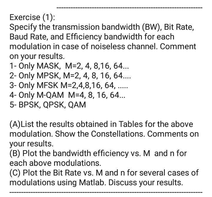 Exercise (1): Specify the transmission bandwidth | Chegg.com