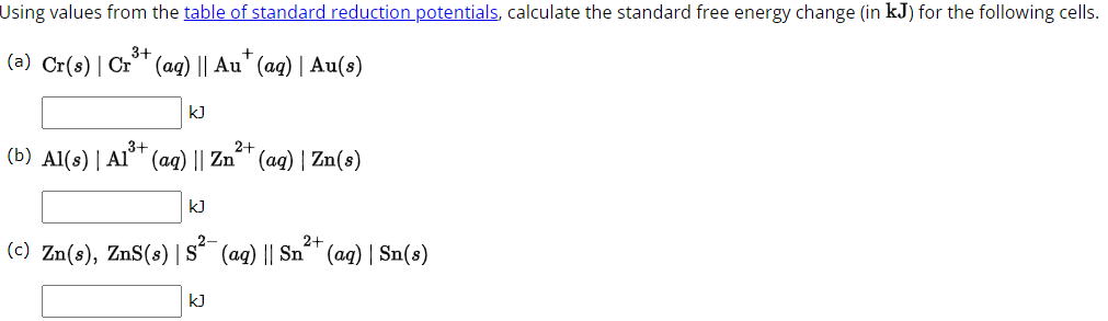 Solved Using values from the table of standard reduction | Chegg.com