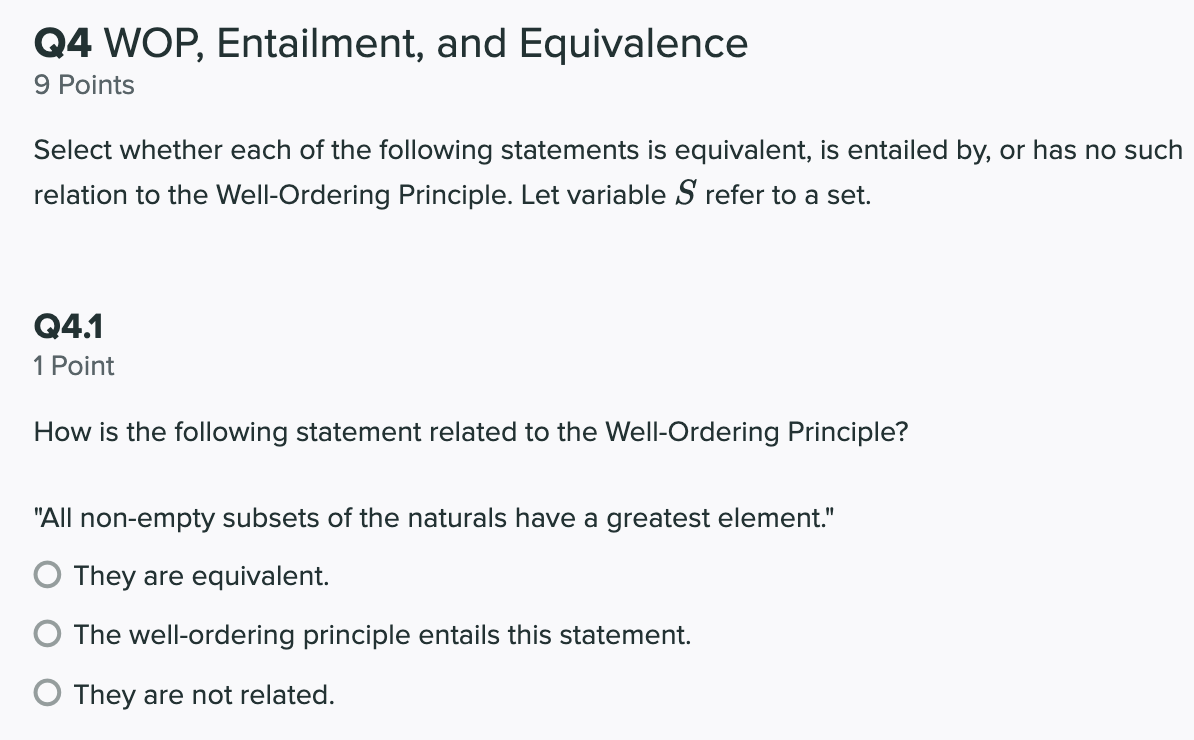 Solved Q4 WOP, Entailment, and Equivalence 9 Points Select | Chegg.com