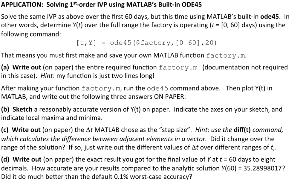 APPLICATION: Solving 1st-order IVP using MATLAB's | Chegg.com