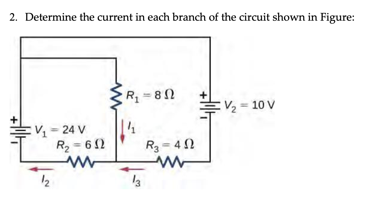 Solved 2. Determine the current in each branch of the | Chegg.com