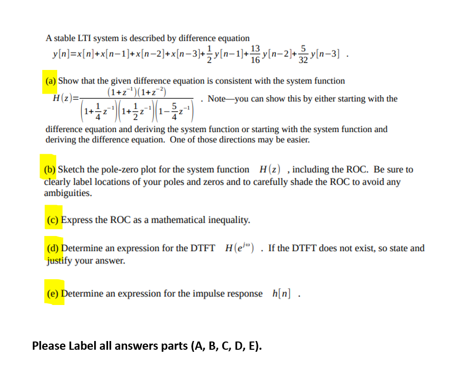 Solved A stable LTI system is described by difference | Chegg.com