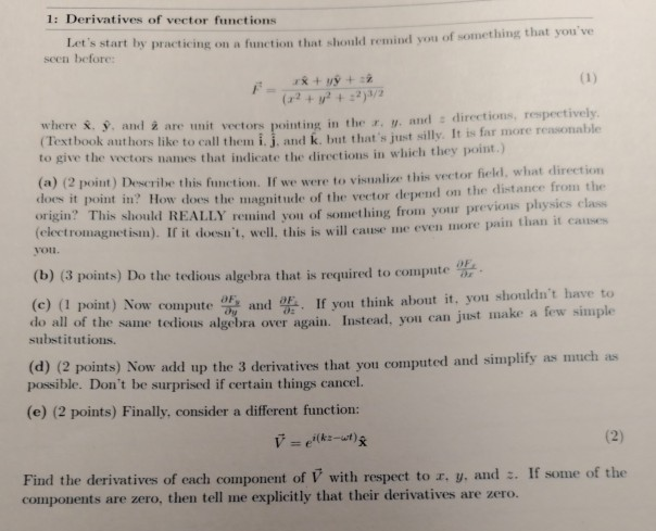 Solved 1: Derivatives of vector functions Let's start by | Chegg.com