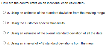 Solved How are the control limits on an individual chart | Chegg.com