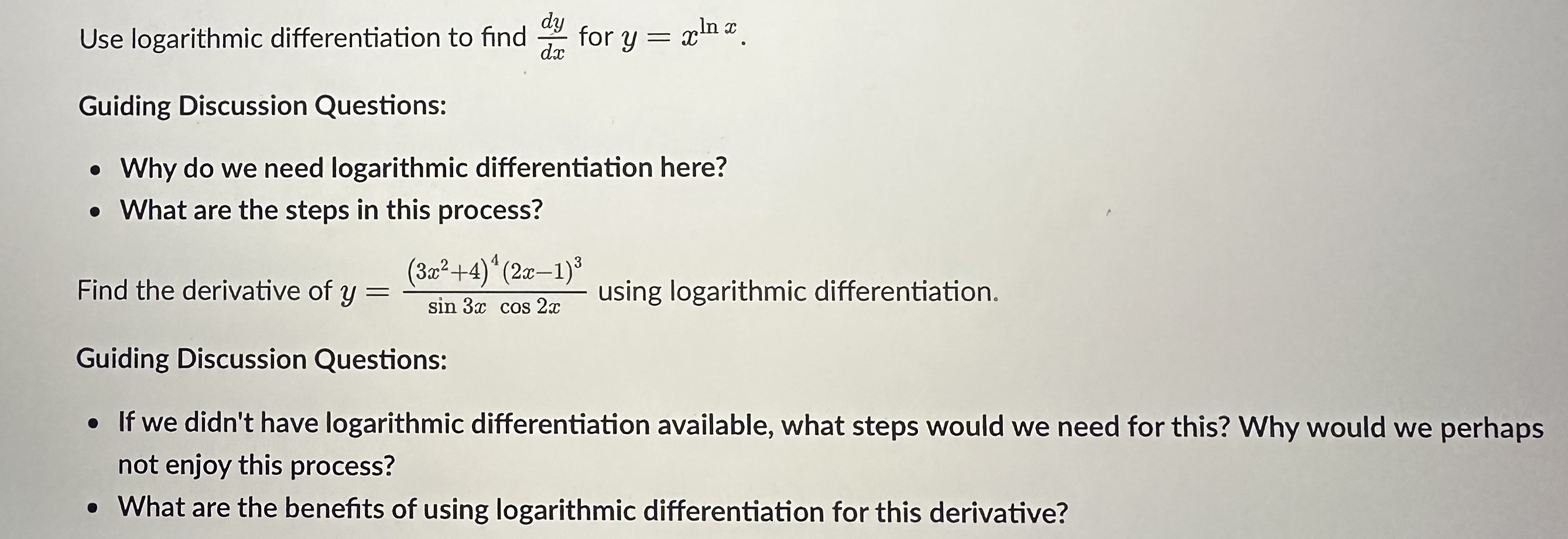 Solved Use logarithmic differentiation to find dxdy for | Chegg.com