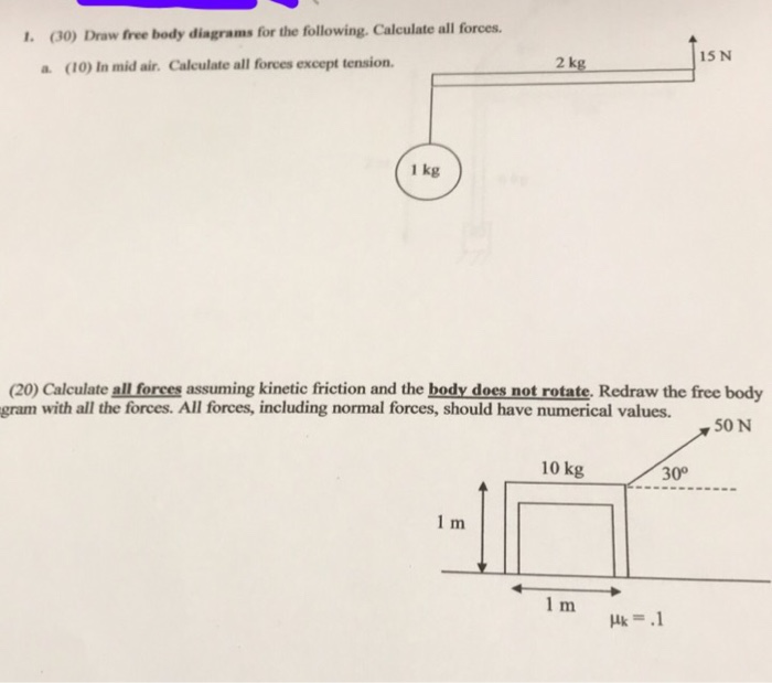 Solved 1. (30) Draw free body diagrams for the following. | Chegg.com