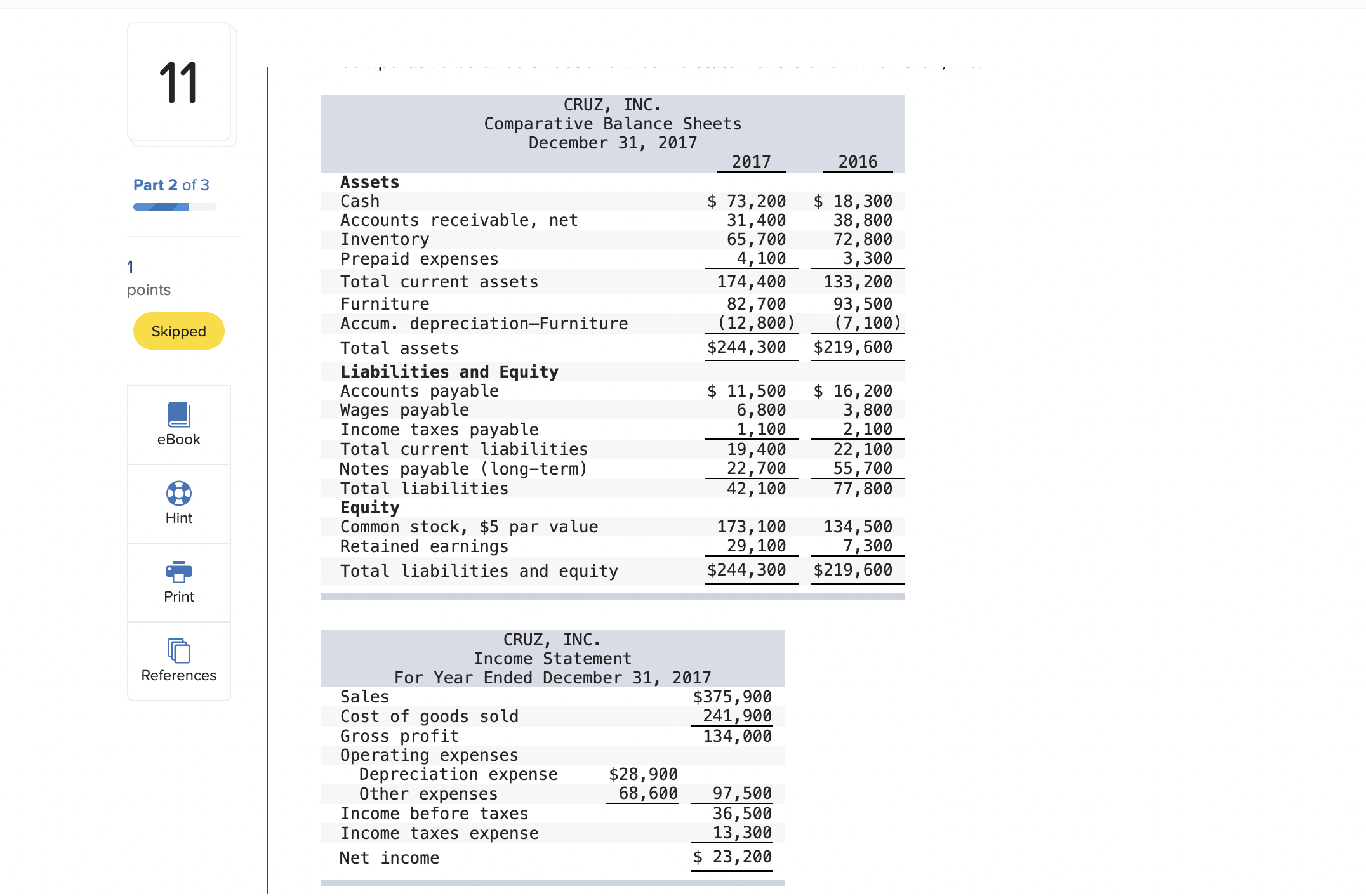 Solved 11 Part 2 of 3 1 points Skipped Print References | Chegg.com