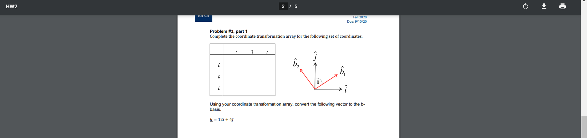 Solved HW2 3 / 5 Fall 2020 Due: 9/10/20 Problem #3, part 1 | Chegg.com