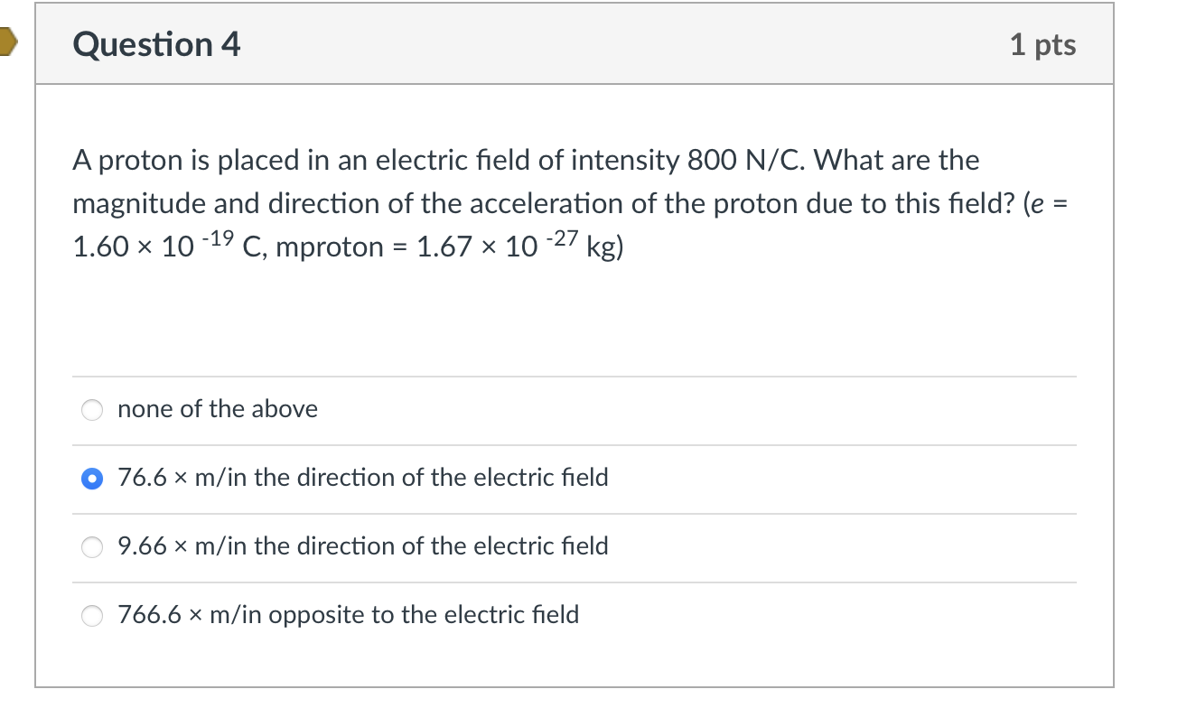 Solved A proton is placed in an electric field of intensity | Chegg.com