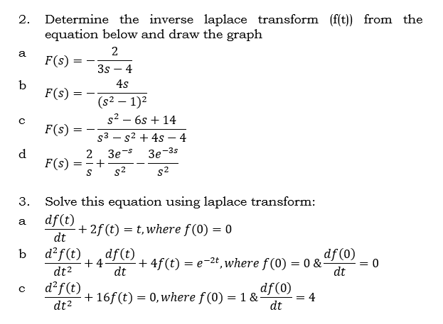 Solved 2. a b Determine the inverse laplace transform (f(t)) | Chegg.com