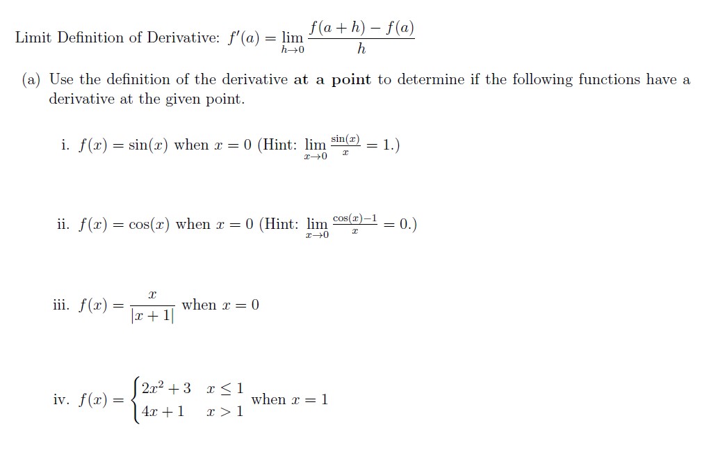 Solved Limit Definition of Derivative: | Chegg.com