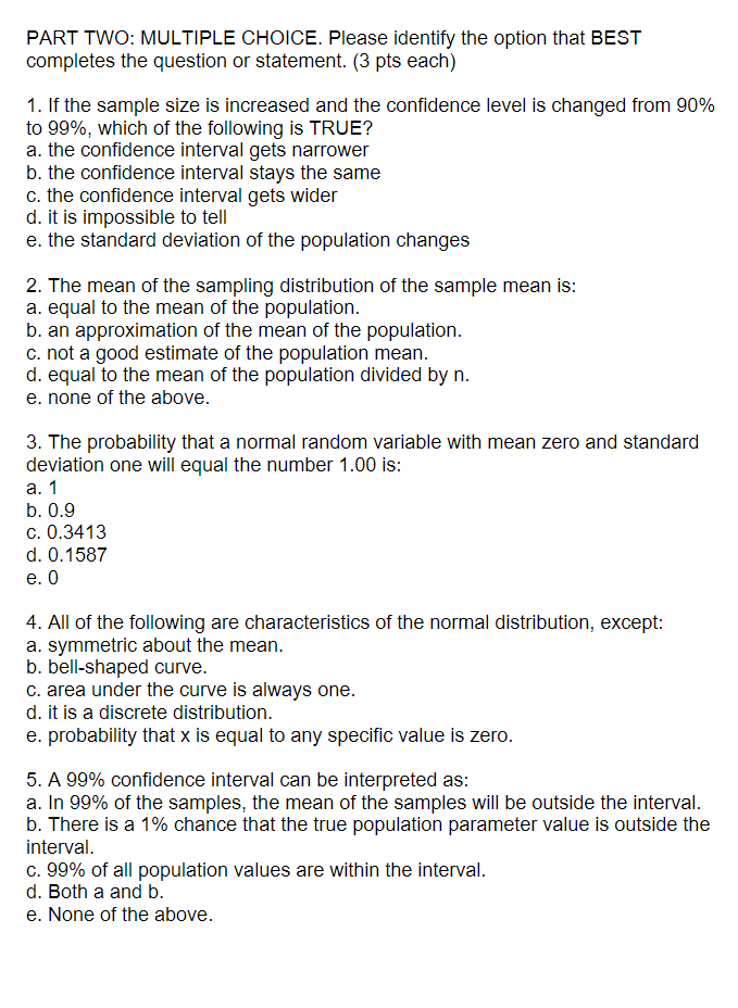 Solved PART TWO: MULTIPLE CHOICE. Please identify the option | Chegg.com