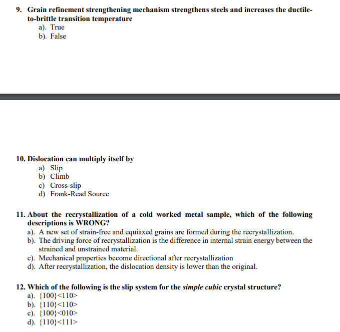 Solved 9. Grain refinement strengthening mechanism | Chegg.com