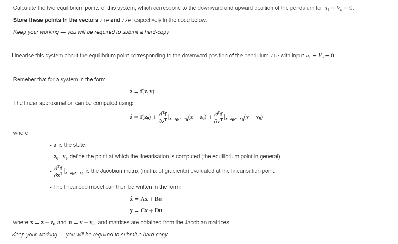 Problem: Linearisation and stability The figure below | Chegg.com