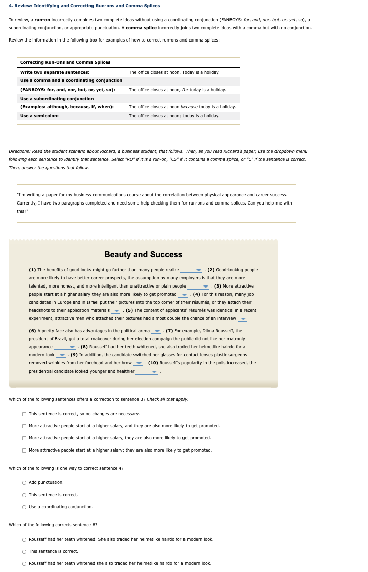 Solved 4. Review: Identifying and Correcting Run-ons and | Chegg.com