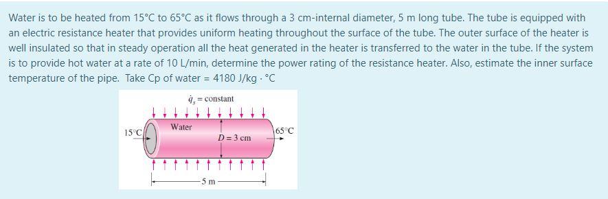 Solved Water is to be heated from 15°C to 65°C as it flows | Chegg.com