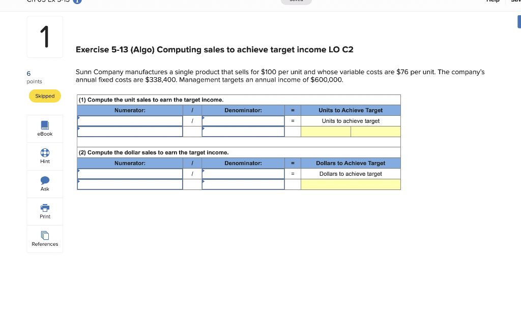 Solved 1 Exercise 5-13 (Algo) Computing sales to achieve | Chegg.com