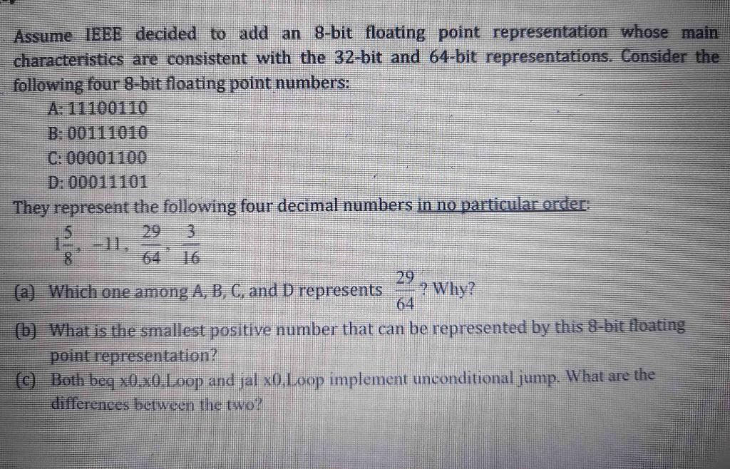 Solved Assume IEEE decided to add an 8-bit floating point | Chegg.com