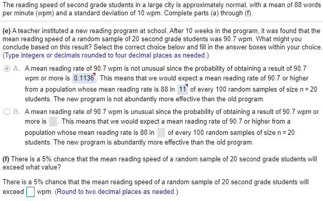 The reading speed of second grade students in a large | Chegg.com