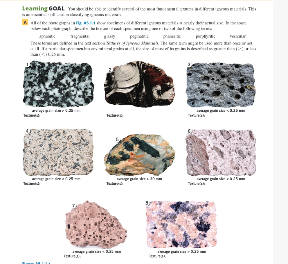 Solved [Choose] PORPHYRITIC VESICULAR PEGMATITIC FRAGMENTAL | Chegg.com