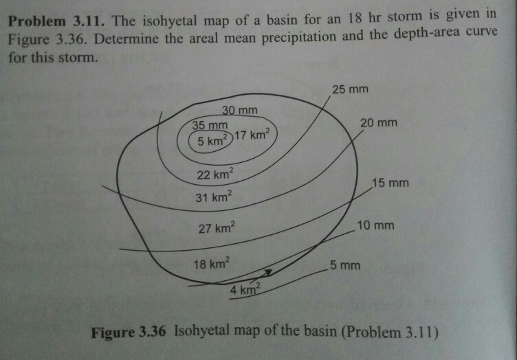 Solved Problem 3.11. The isohyetal map of a basin for an 18 | Chegg.com