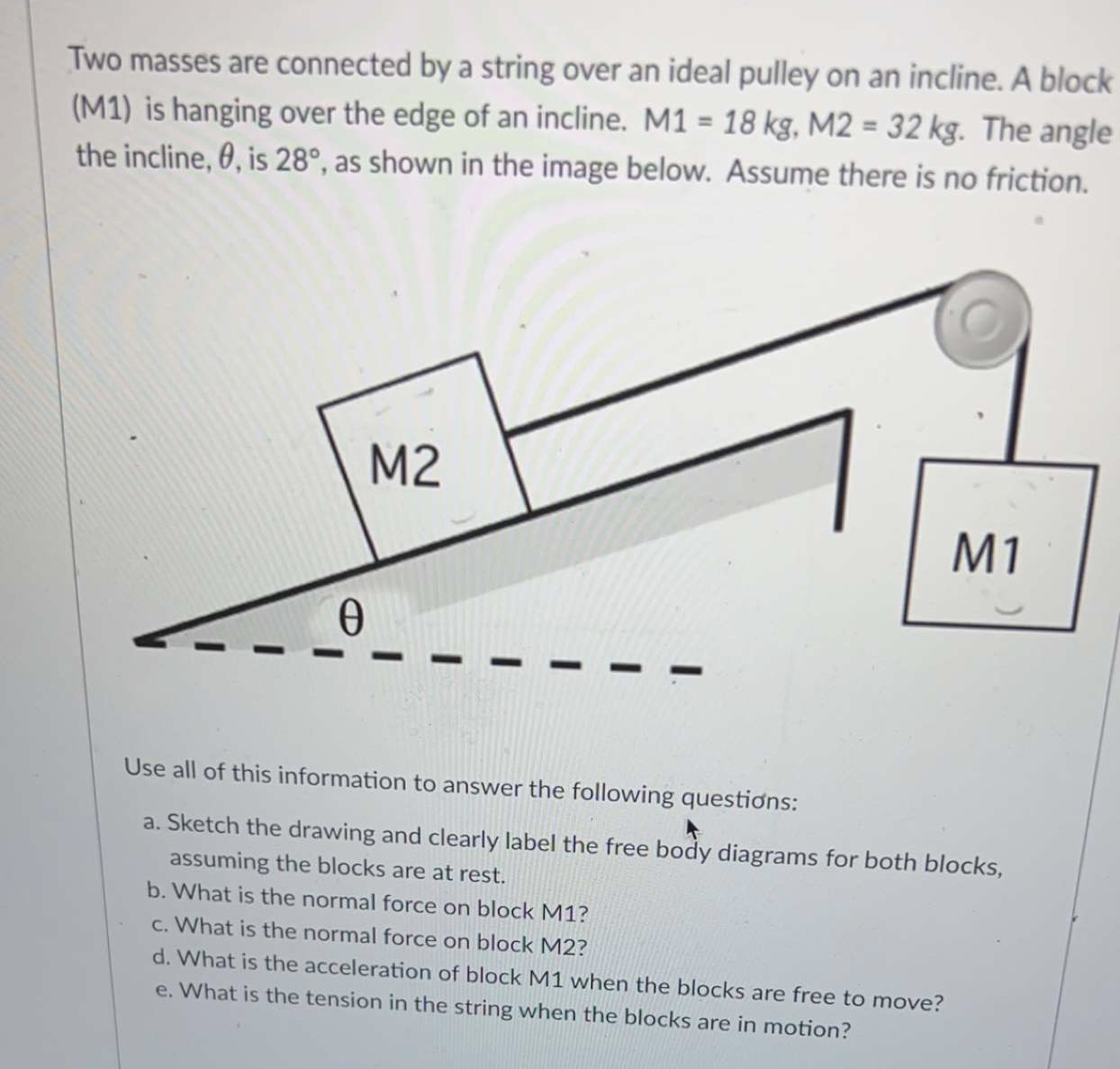 Solved Two masses are connected by a string over an ideal | Chegg.com