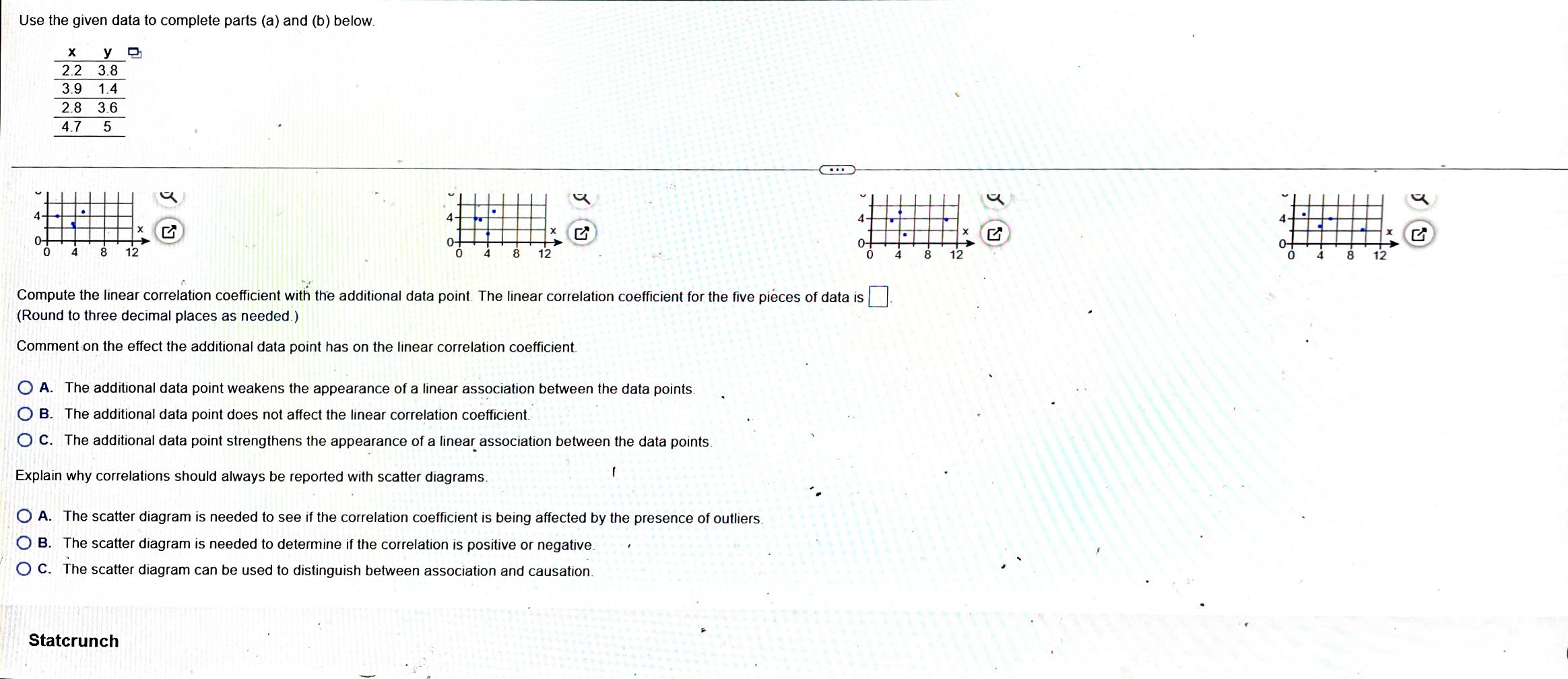 Solved Use the given data to complete parts (a) and (b) | Chegg.com