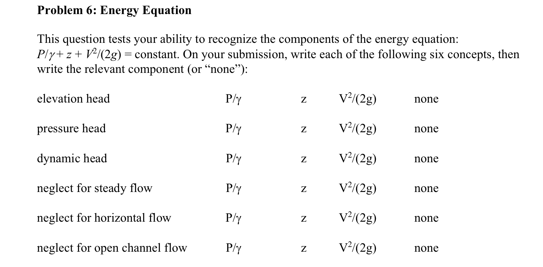 Solved Problem 6: Energy Equation This question tests your | Chegg.com