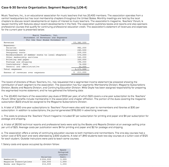 Solved Case 6-30 Service Organization; Segment Reporting | Chegg.com