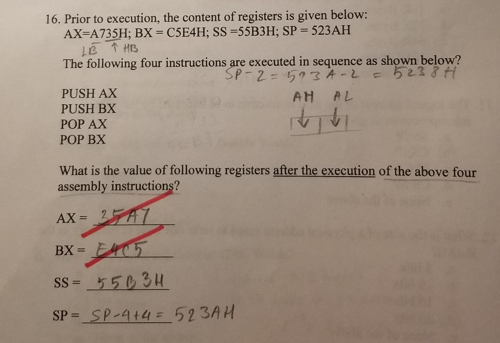 Solved 16. Prior to execution, the content of registers is | Chegg.com