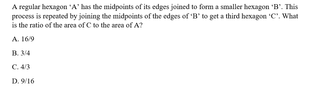 Solved A regular hexagon ‘A’ has the midpoints of its edges | Chegg.com