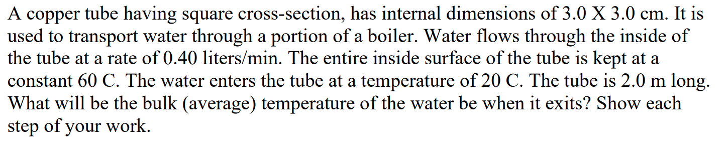 Solved A copper tube having square cross-section, has | Chegg.com