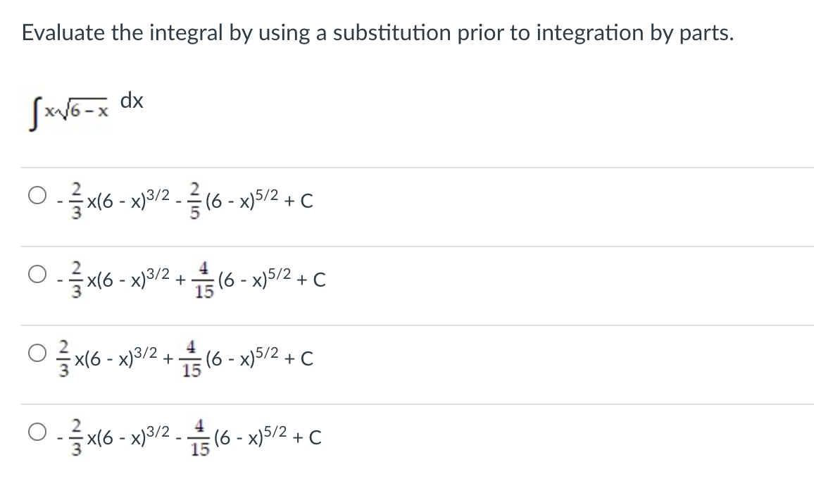 Solved Evaluate the integral by using a substitution prior | Chegg.com