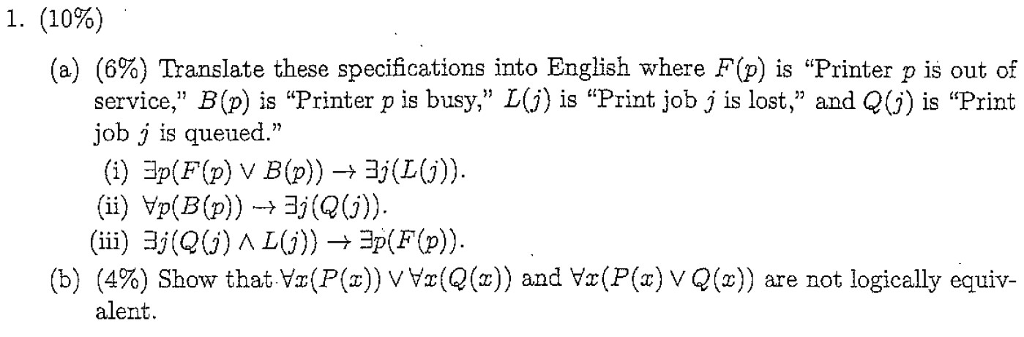 Solved 1. Logical Question: Discrete Math (a) (6%) | Chegg.com
