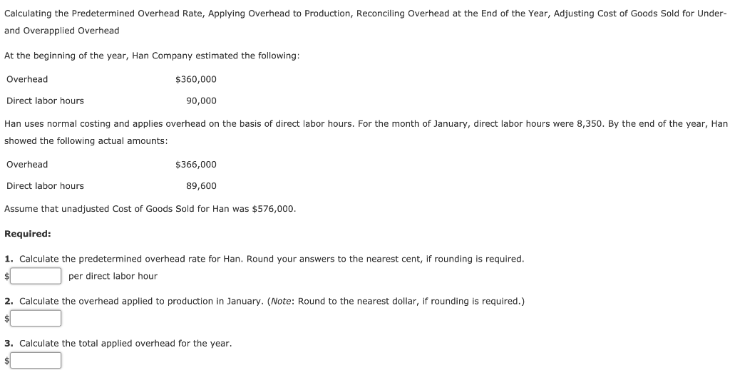 Solved Calculating the Predetermined Overhead Rate, Applying | Chegg.com