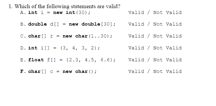 Solved 1. Which of the following statements are valid? A. | Chegg.com