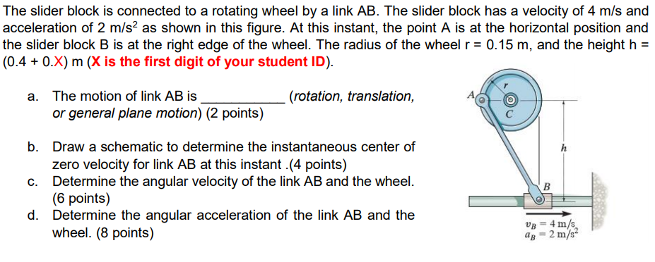 Solved The slider block is connected to a rotating wheel by | Chegg.com