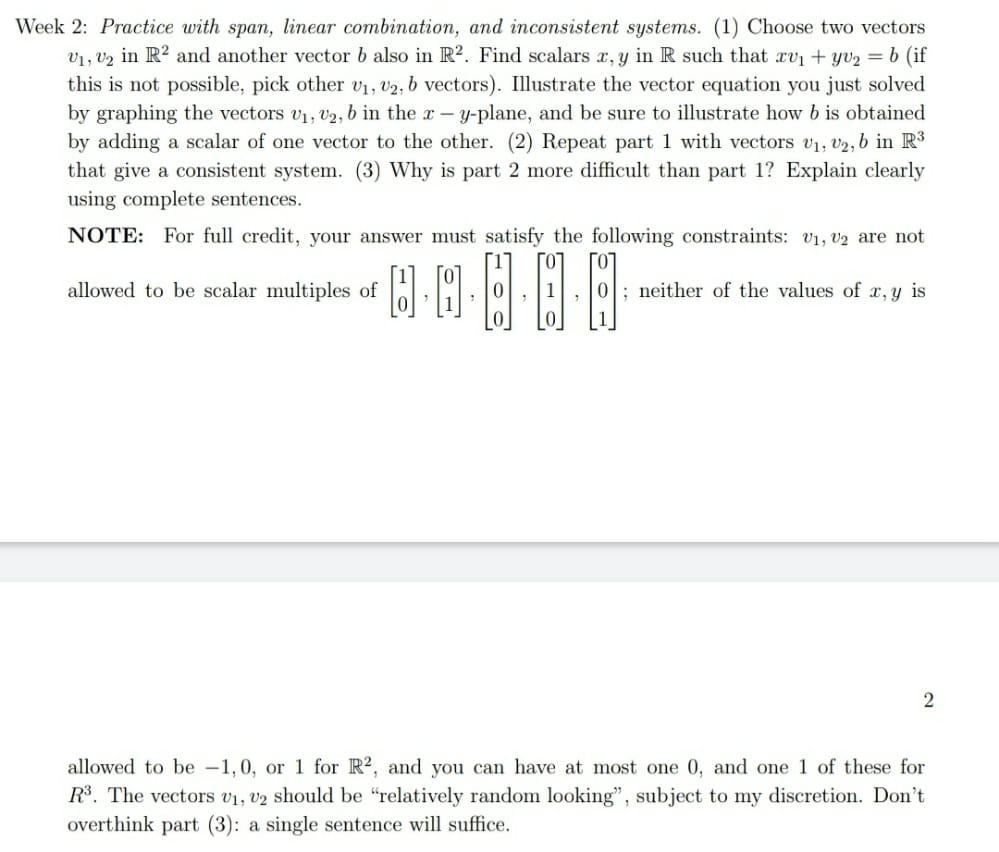 Solved Week 2: Practice with span, linear combination, and | Chegg.com