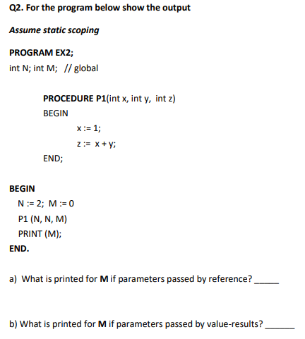 Solved Q2. ﻿For the program below show the output. Assume | Chegg.com