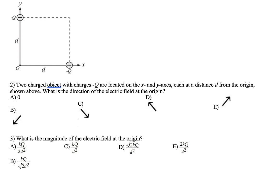 Solved 2) Two charged object with charges -Q are located on | Chegg.com