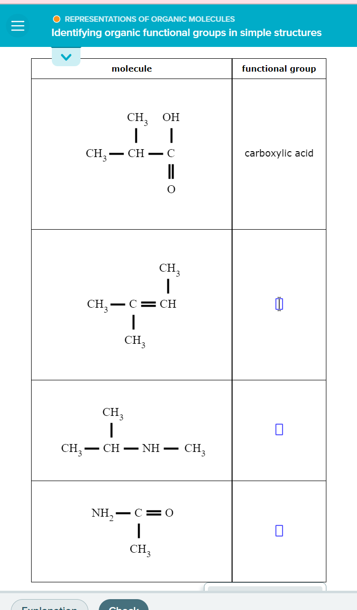 Solved = O REPRESENTATIONS OF ORGANIC MOLECULES Identifying | Chegg.com