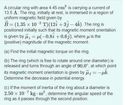 Solved The current-carrying ring acts as a magnetic dipole. | Chegg.com