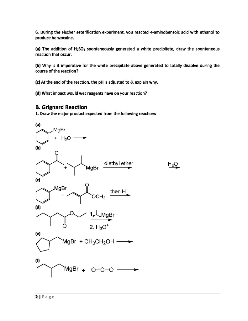 Solved 6. During the Fischer esterification experiment, you | Chegg.com