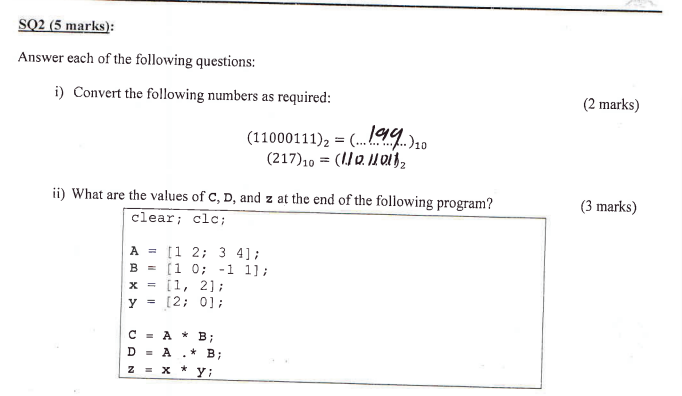 Solved i) Convert the following numbers as required: (2 | Chegg.com